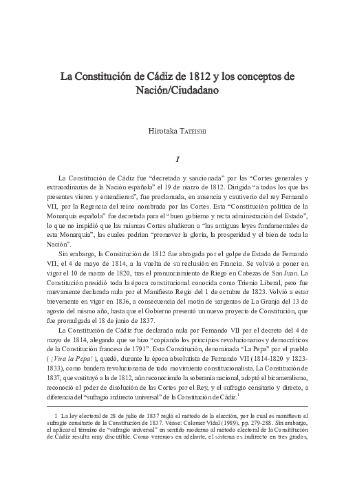 (PDF) La Constitución de Cádiz de 1812 y los conceptos de Nación/Ciudadano