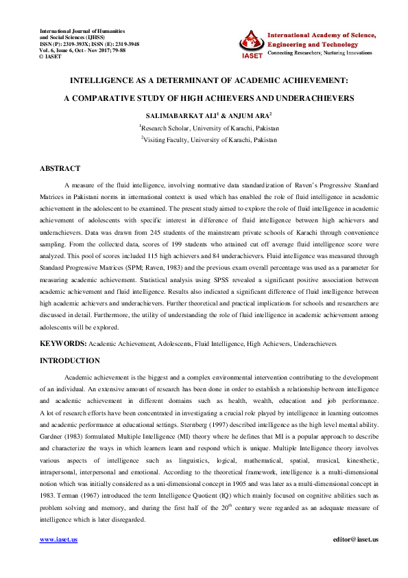 (PDF) INTELLIGENCE AS A DETERMINANT OF ACADEMIC ACHIEVEMENT: A ...