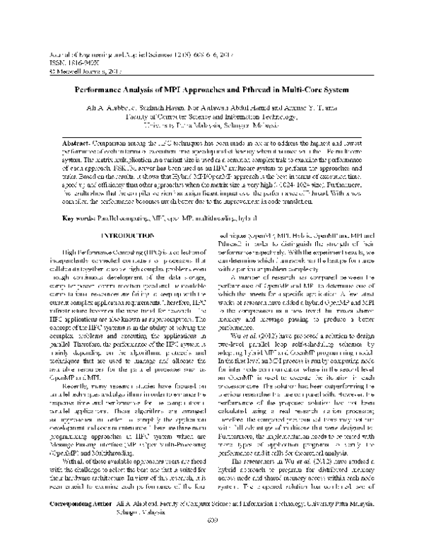 Pdf Performance Analysis Of Mpi Approaches And Pthread In Multi Core System