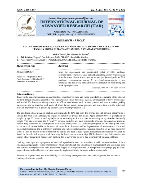 (PDF) EVALUATION OF EFFICACY OF KUKKUTANDA POTTALI SWEDA AND KUKKUTANDA ...