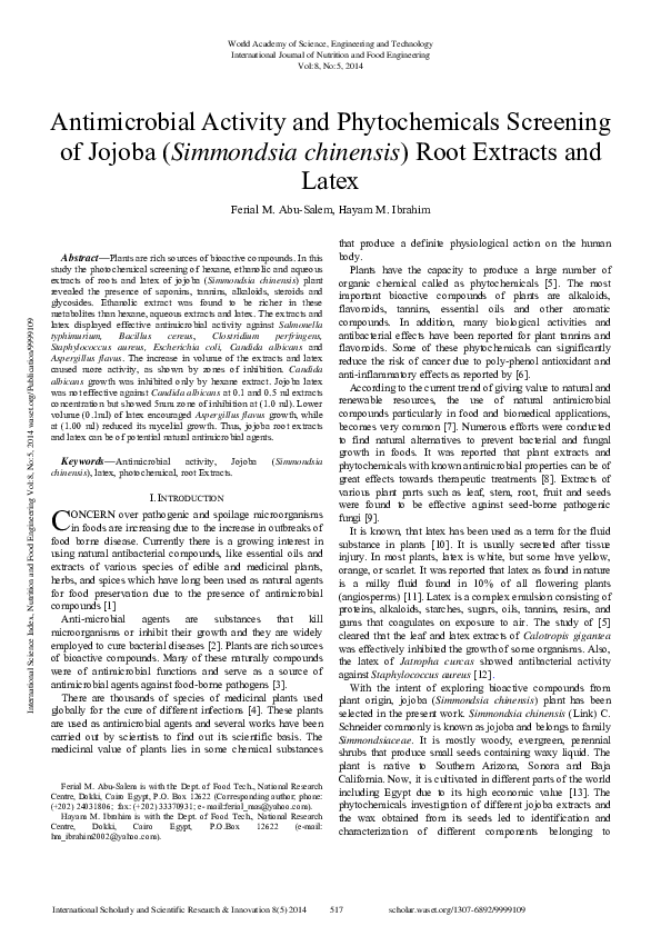 (PDF) Antimicrobial Activity and Phytochemicals Screening of Jojoba ...