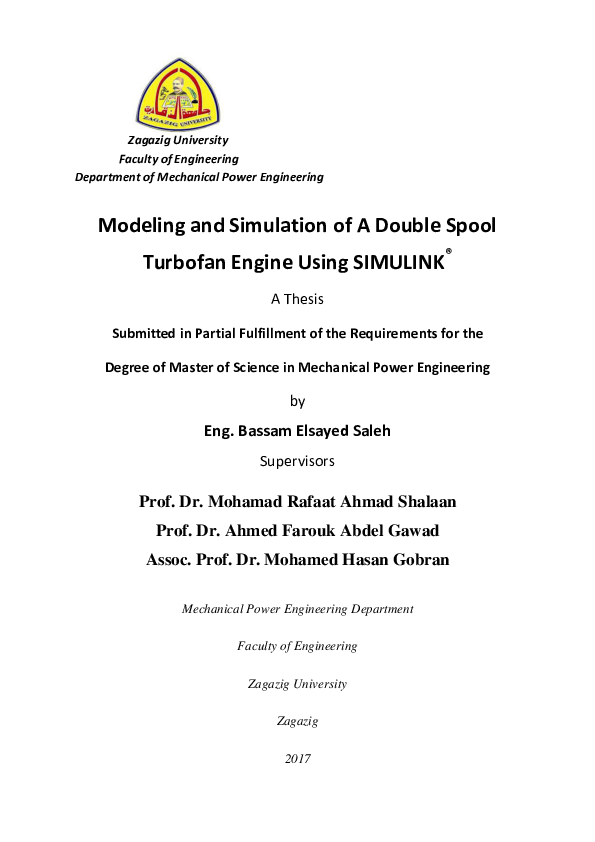 (PDF) Modeling and Simulation of A Double Spool Turbofan Engine Using SIMULINK