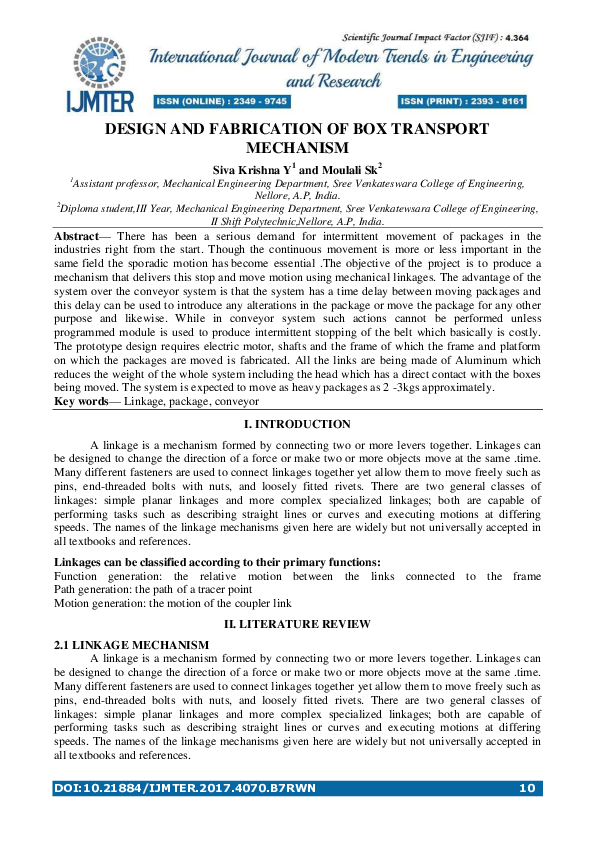 (PDF) DESIGN AND FABRICATION OF BOX TRANSPORT MECHANISM