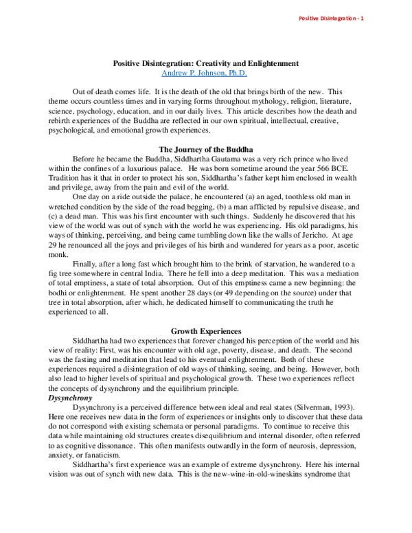 (PDF) POSITIVE DISINTEGRATION: CREATIVITY AND ENGLIGHTENMENT