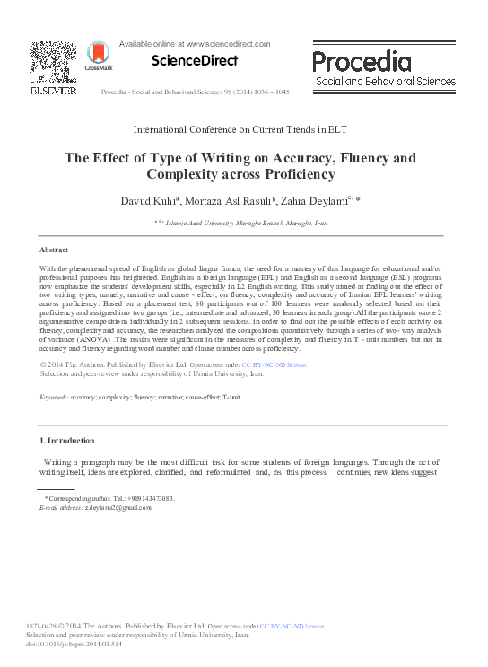 (PDF) The Effect of Type of Writing on Accuracy, Fluency and Complexity across Proficiency ...