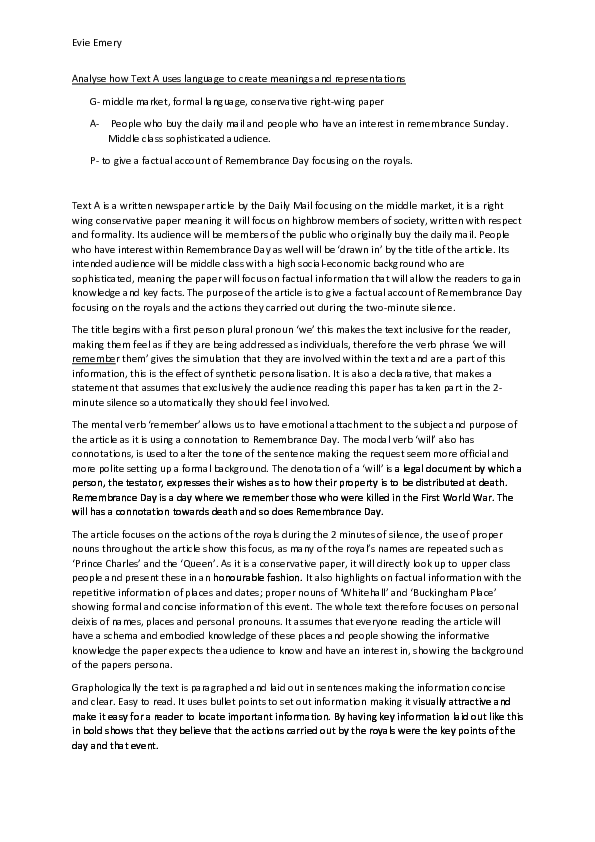 (DOC) Analyse how Text A uses language to create meanings and ...