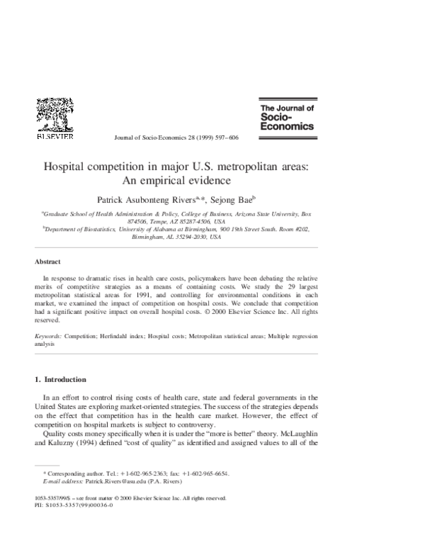 (PDF) Hospital competition in major U.S. metropolitan areas: An ...