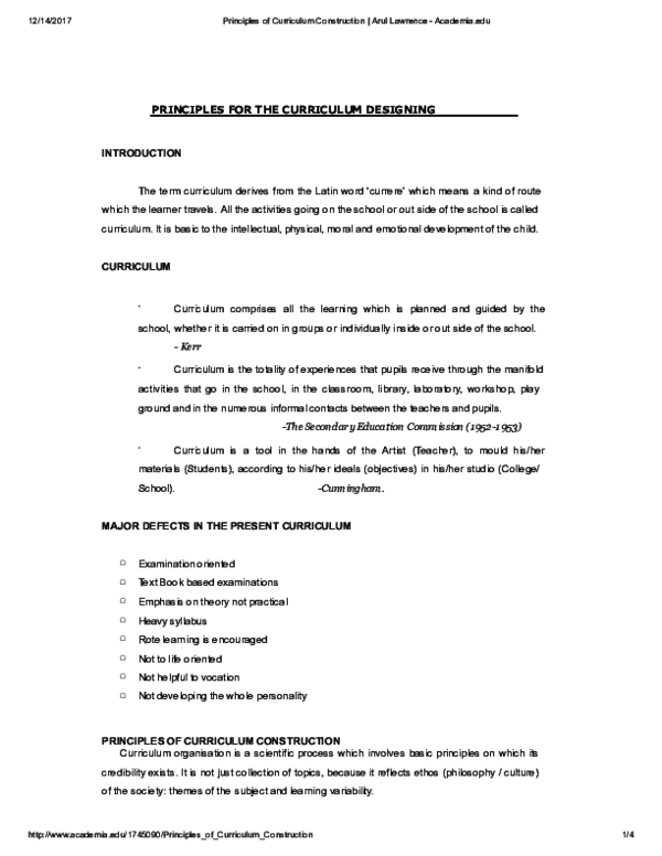 (PDF) PRINCIPLES FOR THE CURRICULUM DESIGNING