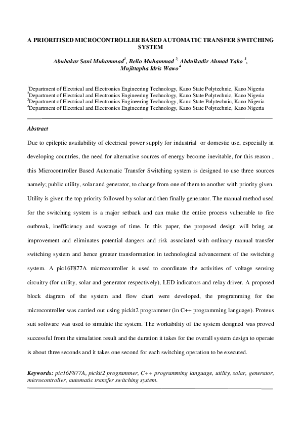 Pdf A Prioritised Microcontroller Based Automatic Transfer Switching