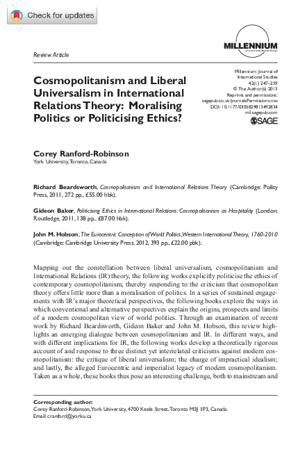 (PDF) Cosmopolitanism and liberal universalism in International ...