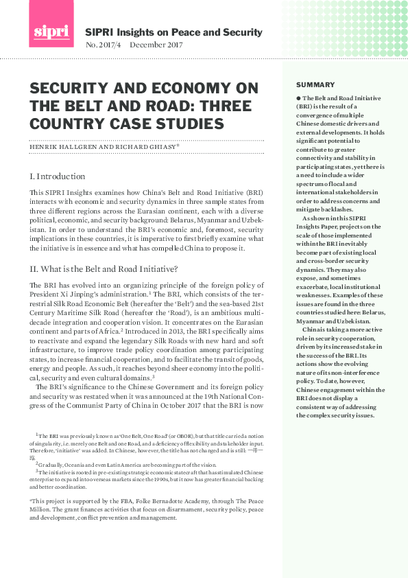 (PDF) Security and Economy on the Belt and Road: Three Country Case Studies