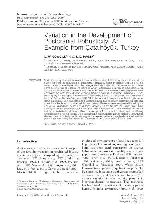 (PDF) Variation in the development of postcranial robusticity: an ...