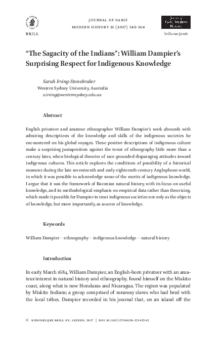 (PDF) " The Sagacity of the Indians " : William Dampier's Surprising ...