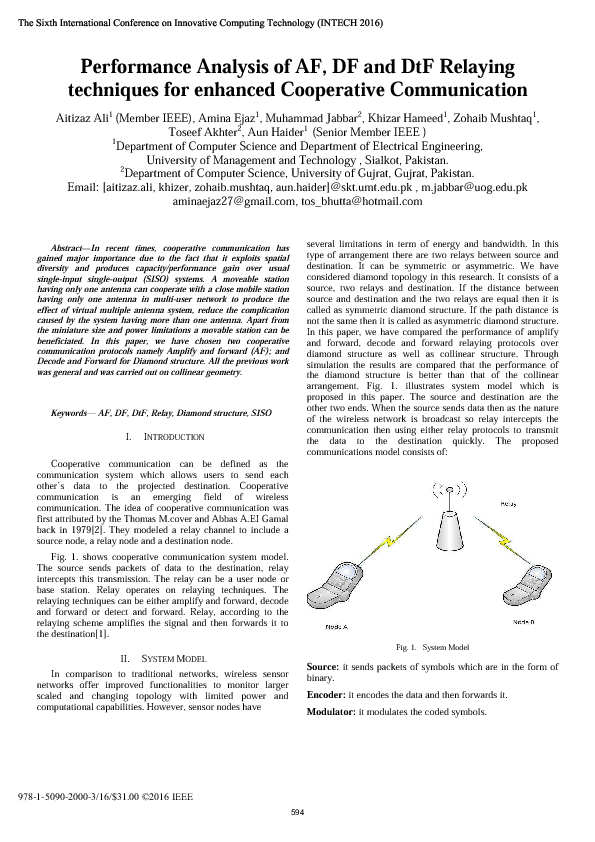 (PDF) Performance Analysis of AF, DF and DtF Relaying techniques for ...