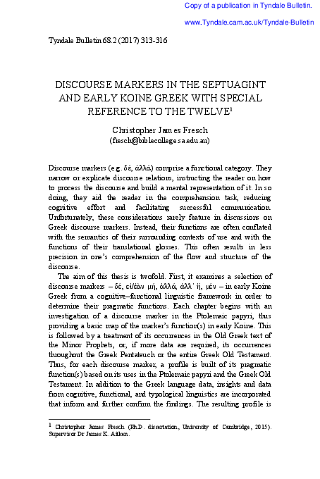 (PDF) Discourse Markers in the Septuagint and Early Koine Greek with ...