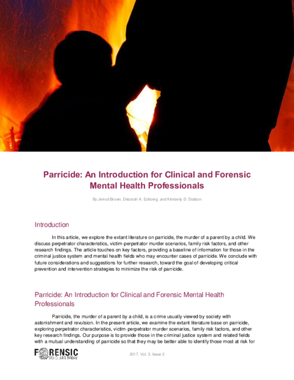 (PDF) Parricide: An Introduction for Clinical and Forensic Mental ...