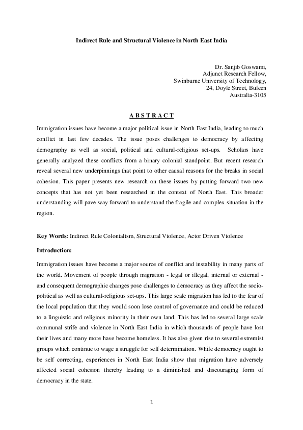(DOC) Indirect Rule and Structural Violence in North East India