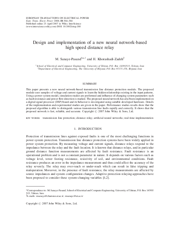 Pdf Design And Implementation Of A New Neural Network Based High Speed Distance Relay