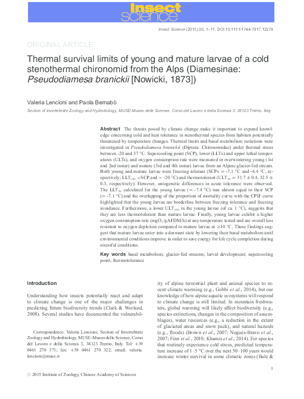 (PDF) Thermal survival limits of young and mature larvae of a cold ...