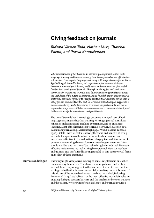 (PDF) Giving feedback on journals