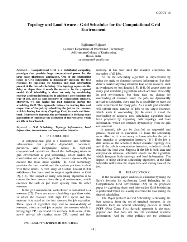 Pdf Topology And Load Aware Grid Scheduler For The Computational