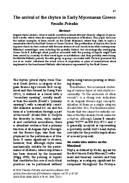 (PDF) The arrival of the rhyton in Early Mycenaean Greece