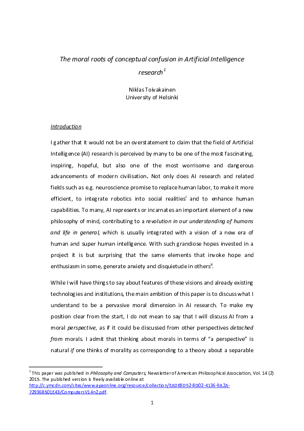 (PDF) The moral roots of conceptual confusion in Artificial ...
