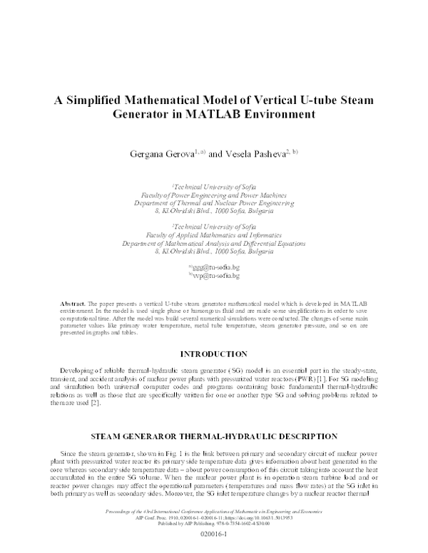 (PDF) A Simplified Mathematical Model of Vertical U-tube Steam ...