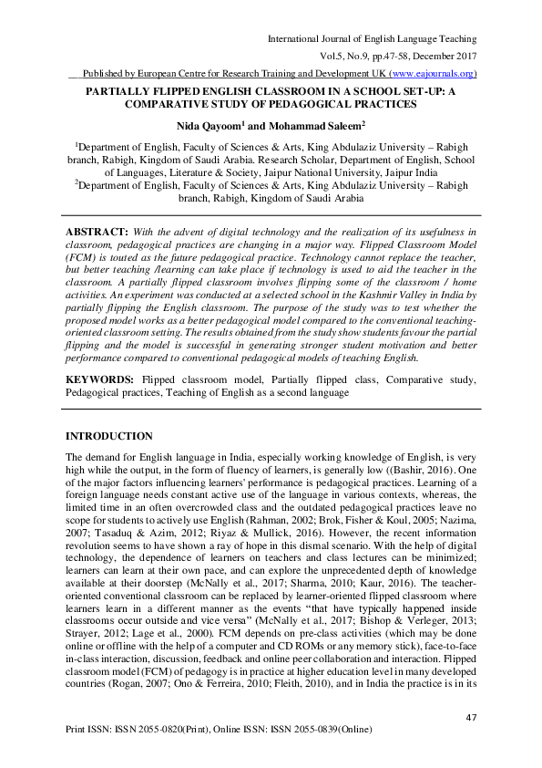 (PDF) Partially Flipped English Classroom in a School Set-Up: A ...