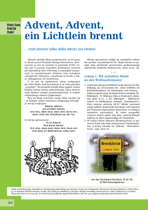 (PDF) Advent, Advent, ein Lichtlein brennt... czyli jeszcze tylko kilka lekcji i już święta!