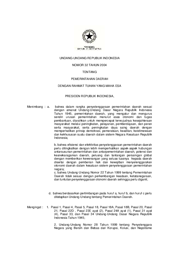 (PDF) UU No. 32 2004 Pemerintahan Daerah | chimotz gibas - Academia.edu