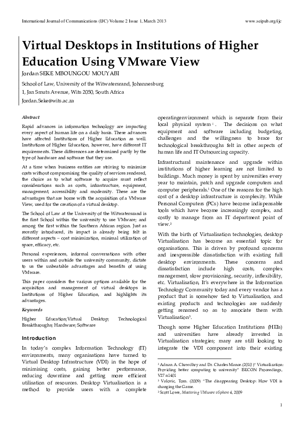 (PDF) Virtual Desktops in Institutions of Higher Education Using VMware ...