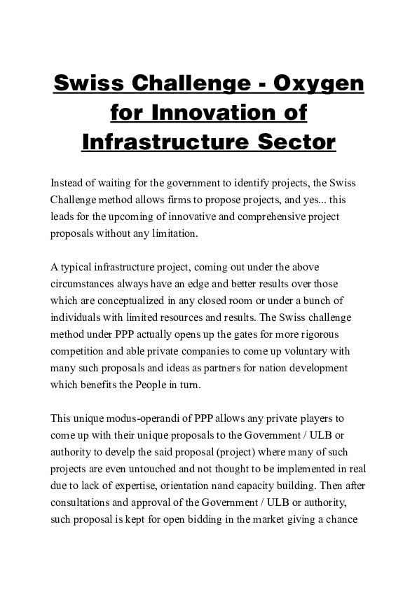 (DOC) Swiss Challenge -Oxygen for Innovation of Infrastructure Sector ...