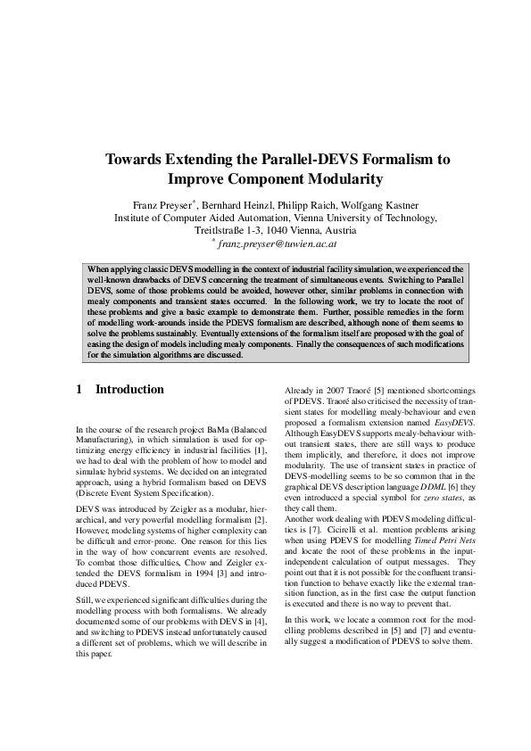 (PDF) Towards Extending the Parallel-DEVS Formalism to Improve Component Modularity | Franz ...