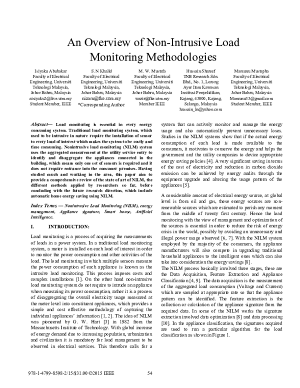 Pdf Can Overview Of Non Intrusive Load Monitoring Methodologiespdf