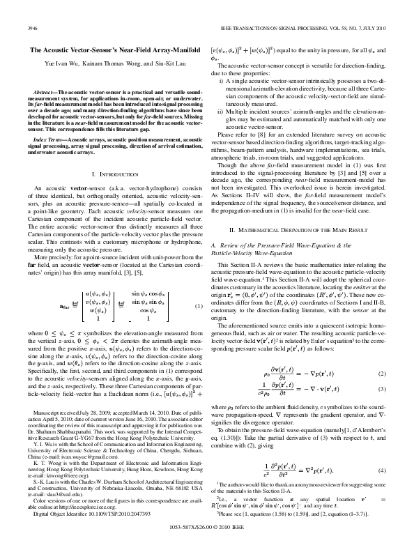 (PDF) The Acoustic Vector-Sensor's Near-Field Array-Manifold