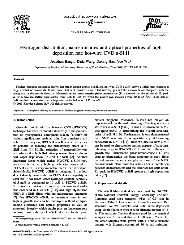 (PDF) Hydrogen distribution, nanostructures and optical properties of ...