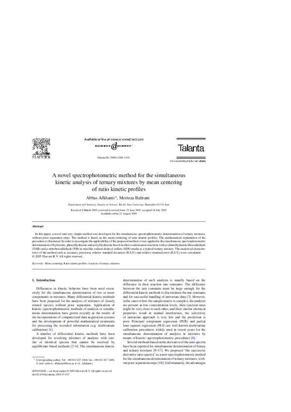 (PDF) A novel spectrophotometric method for the simultaneous kinetic analysis of ternary ...