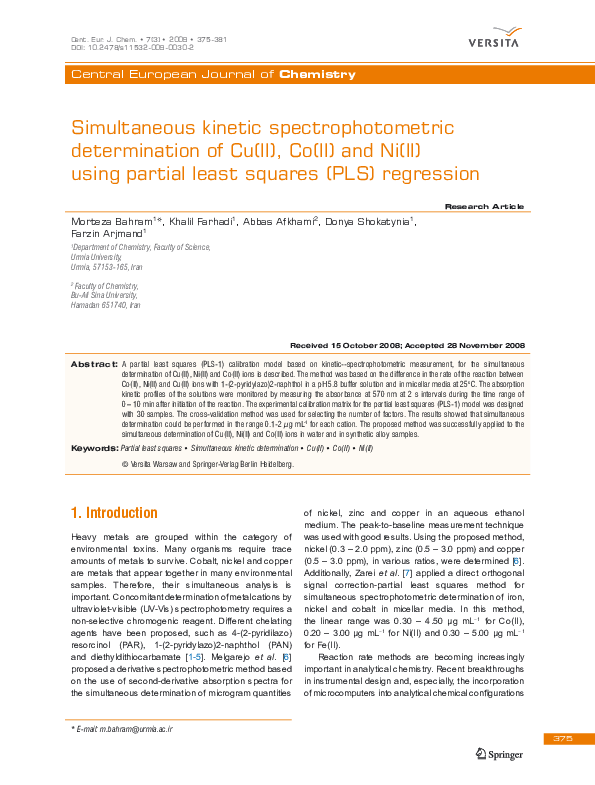 (PDF) Simultaneous kinetic spectrophotometric determination of Cu(II), Co(II) and Ni(II) using ...