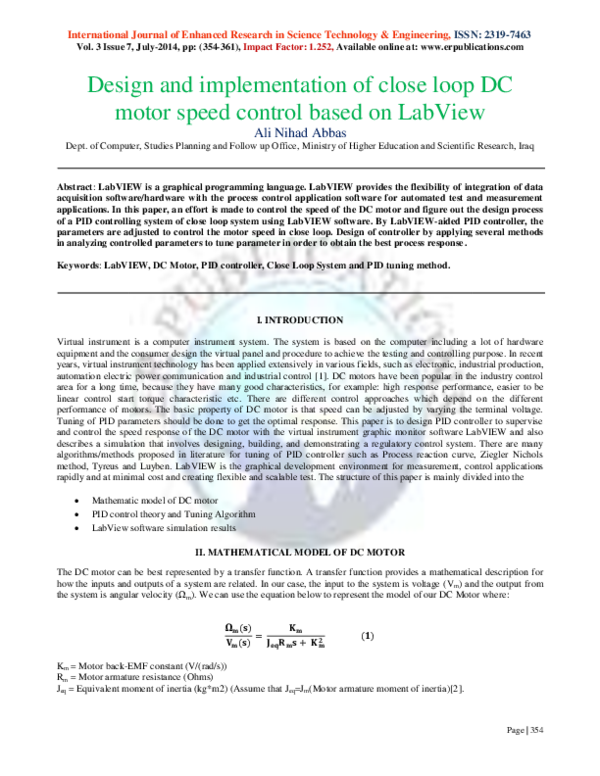 (PDF) Design and implementation of close loop DC motor speed control based on LABVEW
