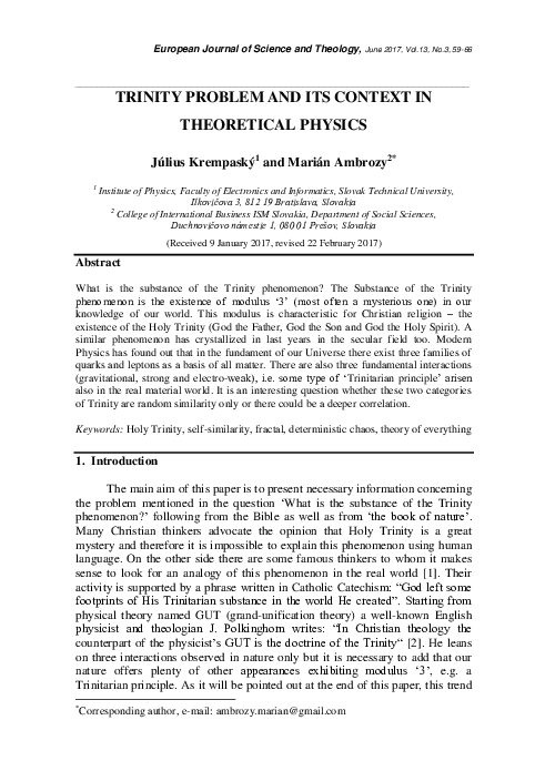 (PDF) TRINITY PROBLEM AND ITS CONTEXT IN THEORETICAL PHYSICS