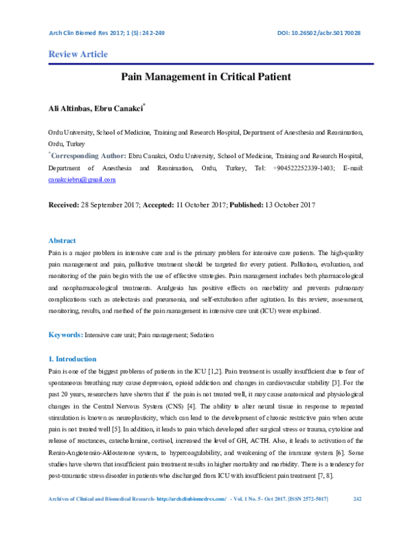 (PDF) Pain Management in Critical Patient