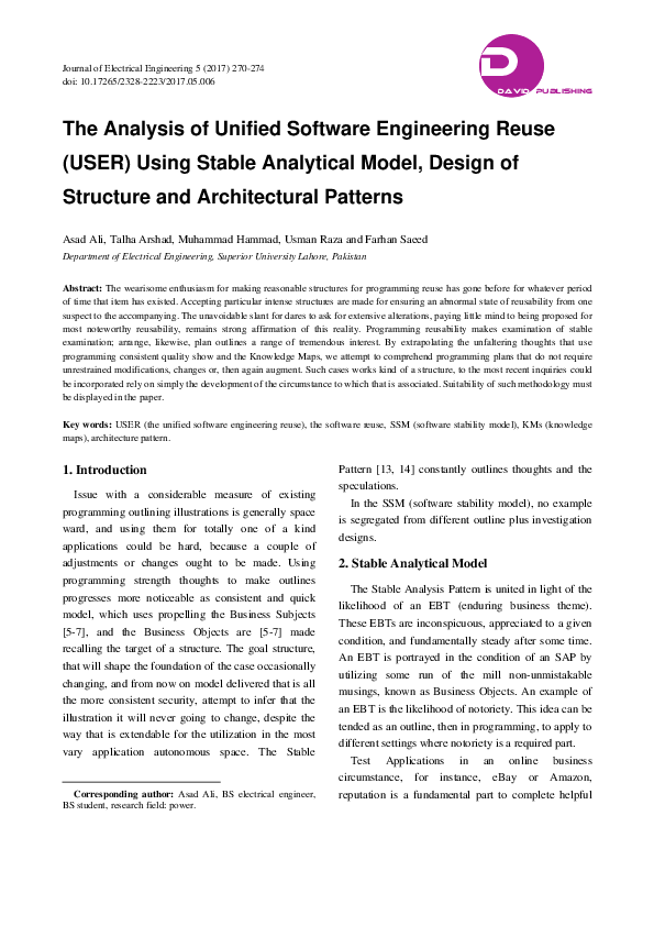 (PDF) The Analysis of Unified Software Engineering Reuse (USER) Using ...