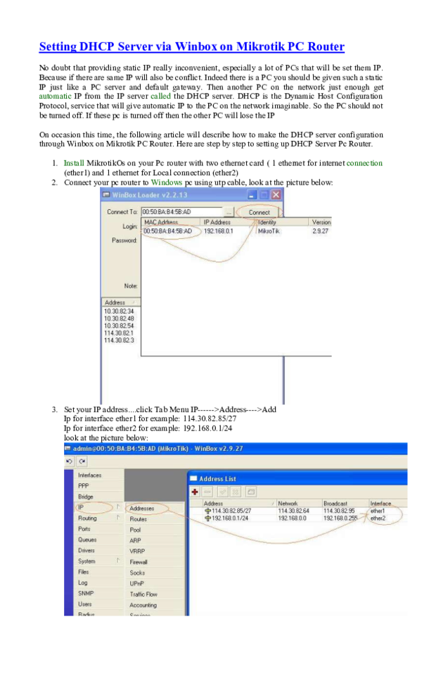 Pdf Setting Dhcp Server Via Winbox On Mikrotik Pc Router