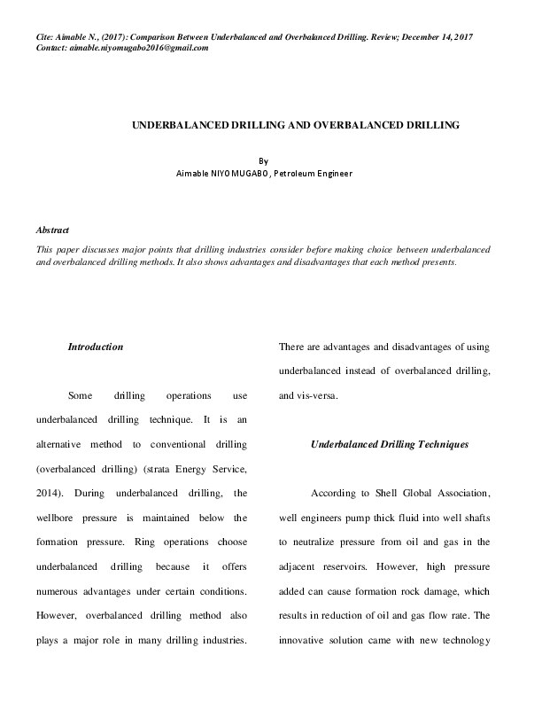 (PDF) UNDERBALANCED DRILLING AND OVERBALANCED DRILLING