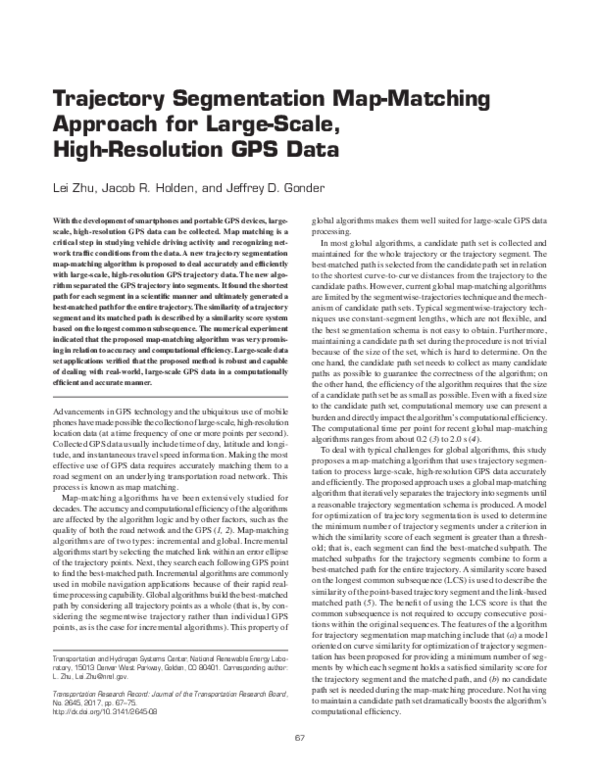 Pdf Trajectory Segmentation Map Matching Approach For Large Scale High Resolution Gps Data