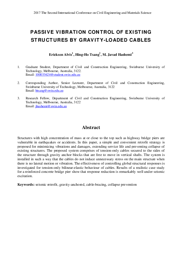 Pdf Passive Vibration Control Of Existing Structures By Gravity