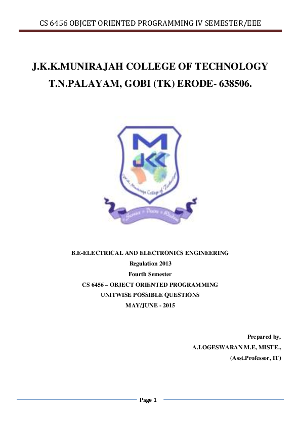(PDF) CS 6456 OBJCET ORIENTED PROGRAMMING IV SEMESTER/EEE