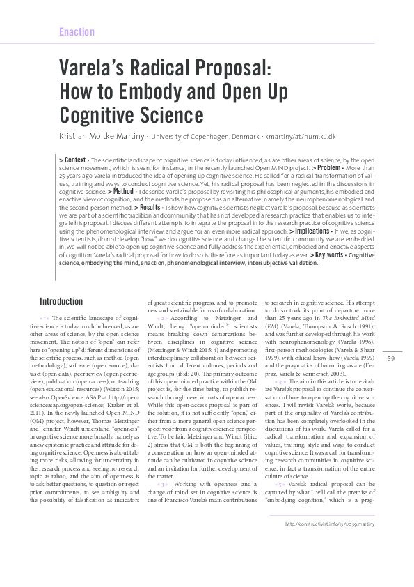 (PDF) Varela's Radical Proposal: How to Embody and Open Up Cognitive ...
