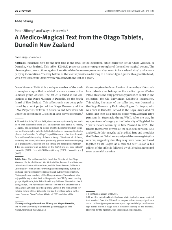 (PDF) A Medico-Magical Text from the Otago Tablets, Dunedin New Zealand ...